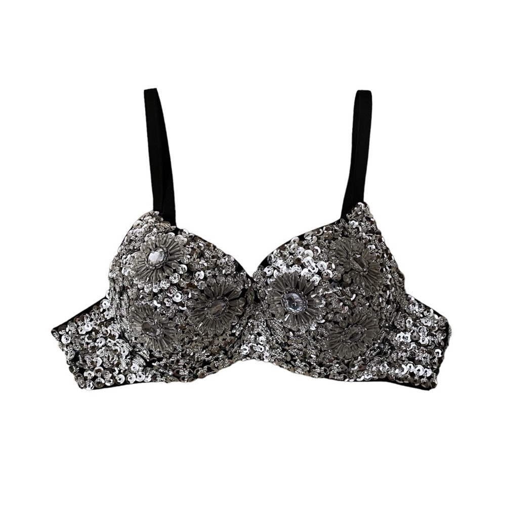 Sequined Rhinestone Embellished Bra Size Small Festiv… - Gem